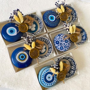 Evil Eye Wedding Favor: Candle, Soap, Ceramic Bowl & Almonds - Etsy