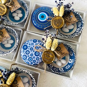 Evil Eye Wedding Favor: Candle, Soap, Ceramic Bowl & Almonds - Etsy