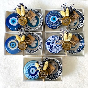 Evil Eye Wedding Favor: Candle, Soap, Ceramic Bowl & Almonds - Etsy