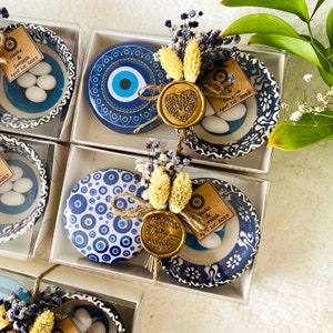 Evil Eye Wedding Favor: Candle, Soap, Ceramic Bowl & Almonds - Etsy