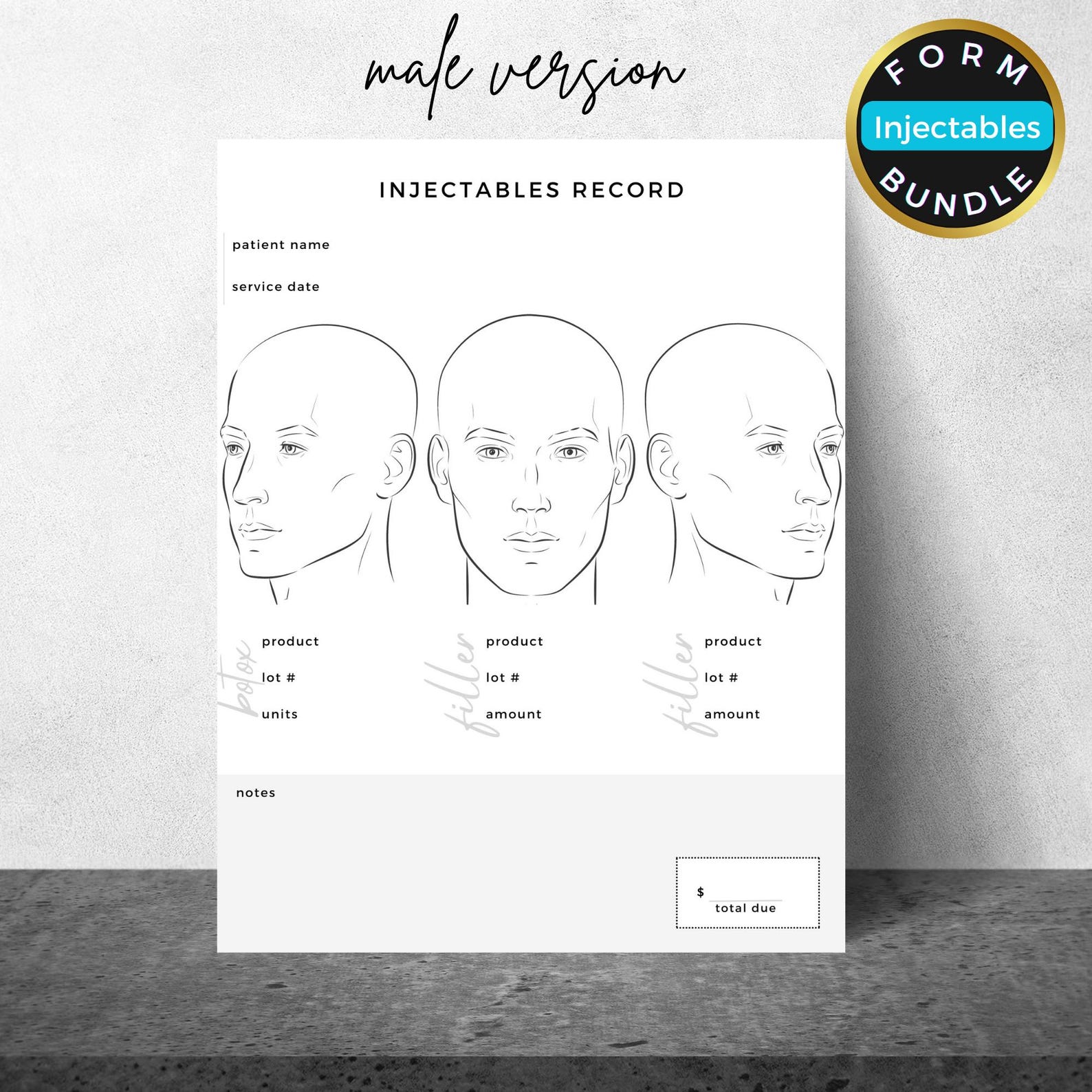 Injectables Treatment Record, Face Chart, Patient Record, BOTOX, Dermal ...