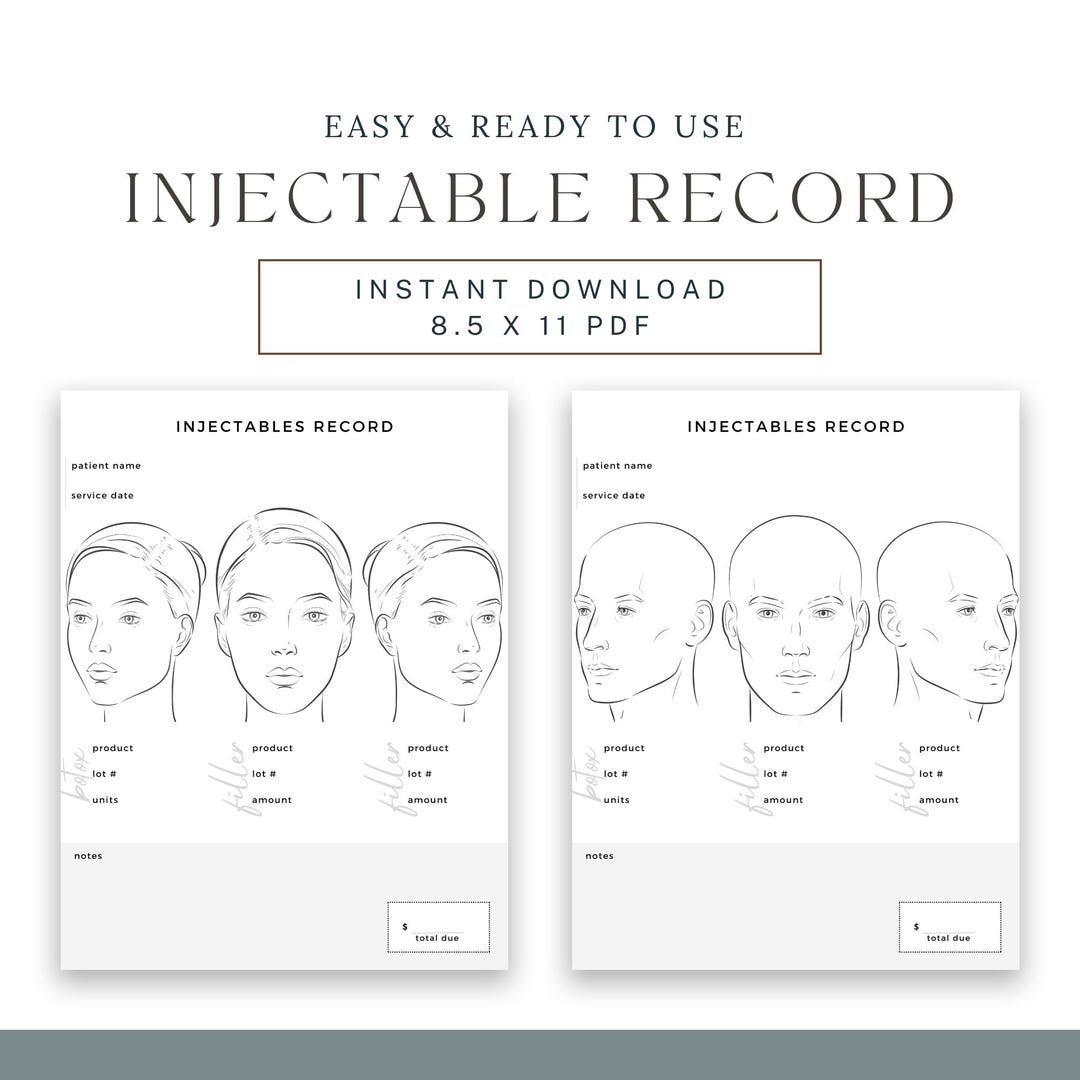 Injectables Treatment Record, Face Chart, Patient Record, BOTOX, Dermal ...
