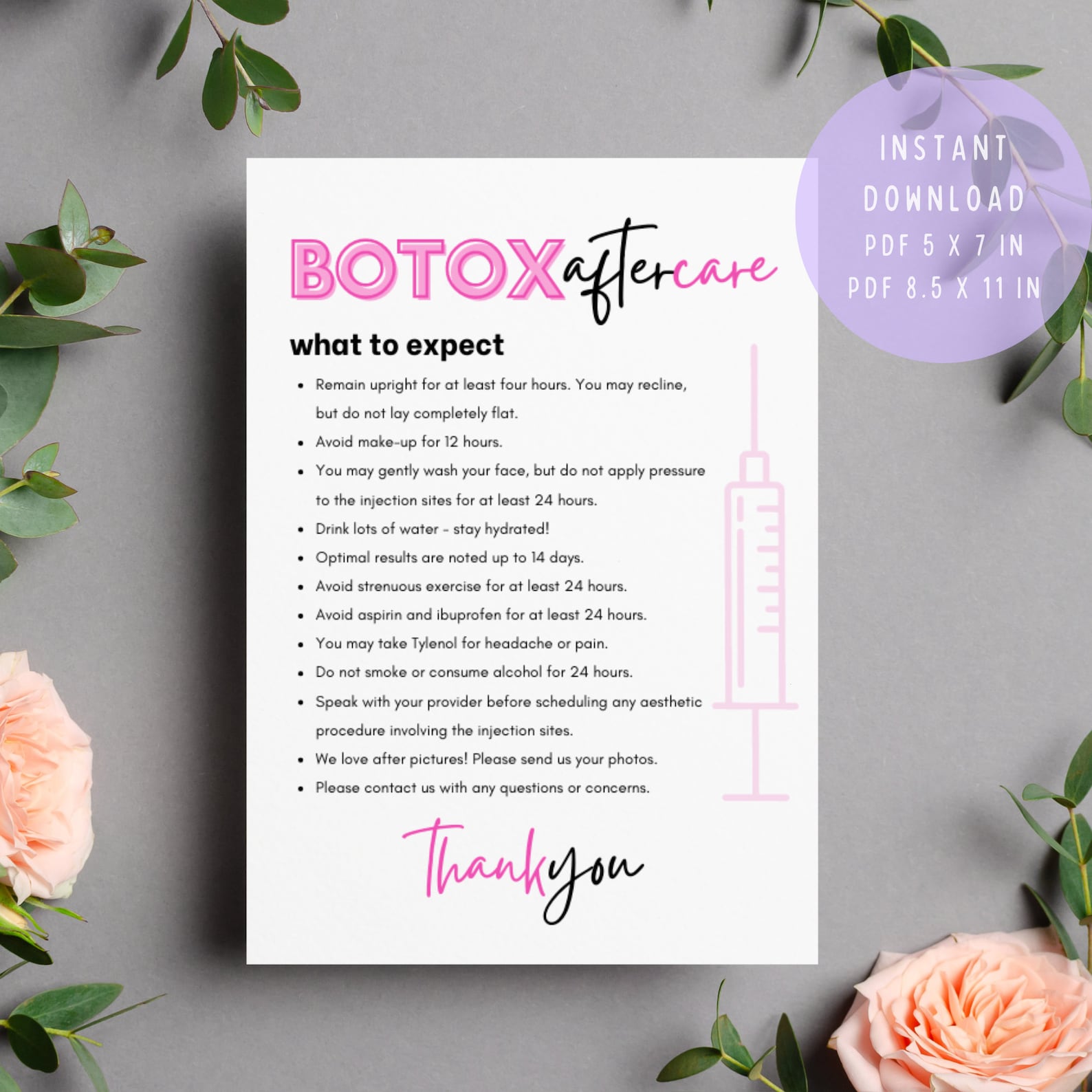 BOTOX Aftercare Card, BOTOX Print Out, Nurse Injector, Instant Digital ...