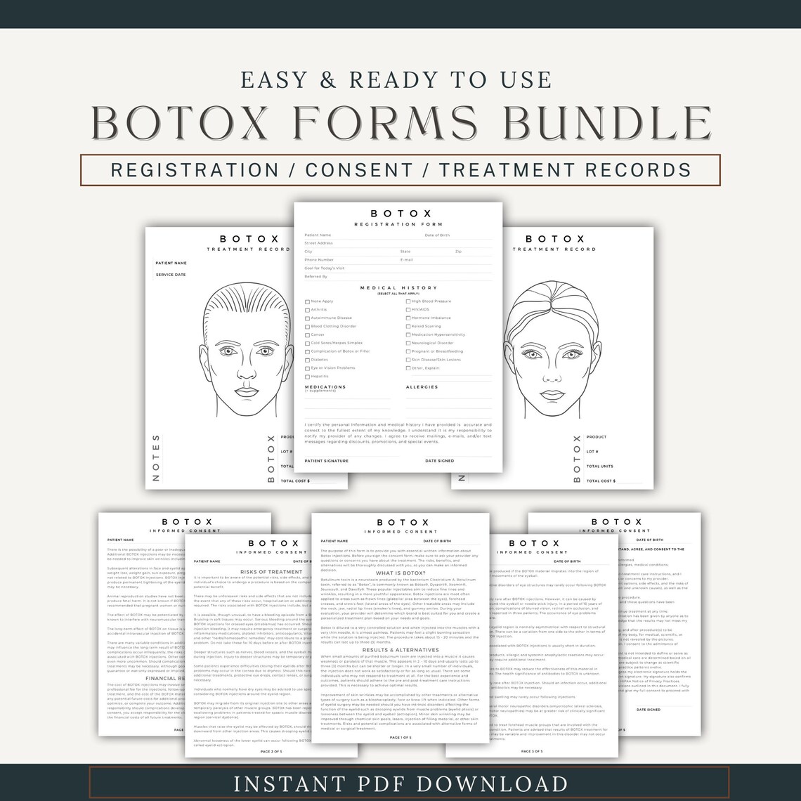 BOTOX Treatment Record Bundle, Patient Record, BOTOX, Consent ...