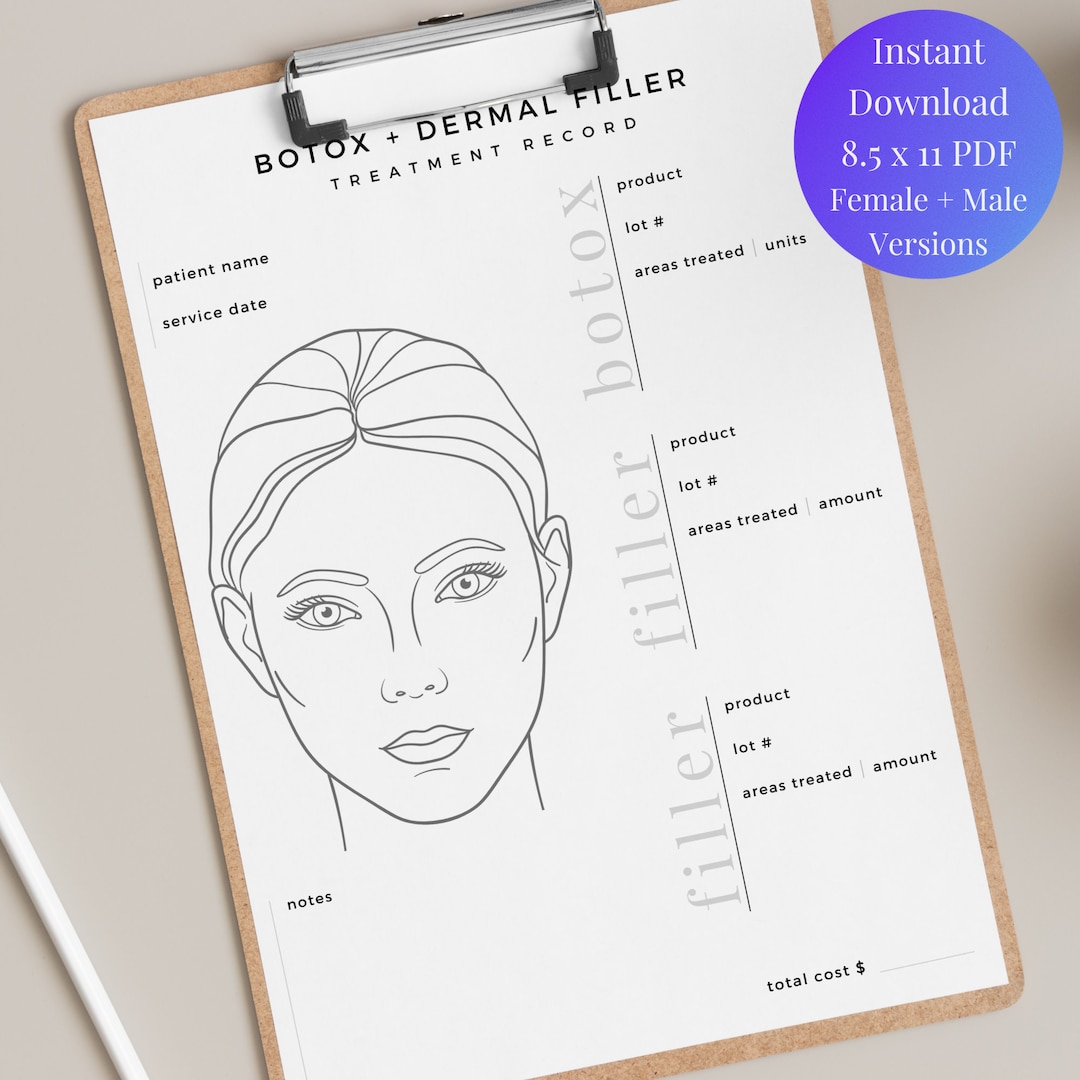 BOTOX Dermal Filler Treatment Record Patient Record - Etsy