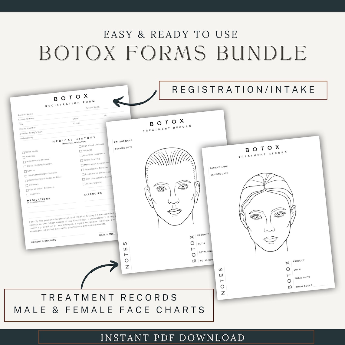 BOTOX Treatment Record Bundle, Patient Record, BOTOX, Consent ...