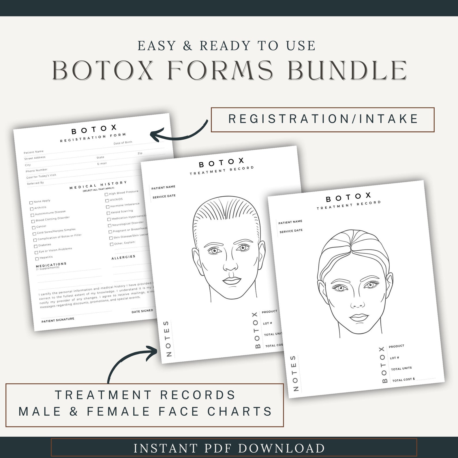 BOTOX Treatment Record Bundle, Patient Record, BOTOX, Consent ...