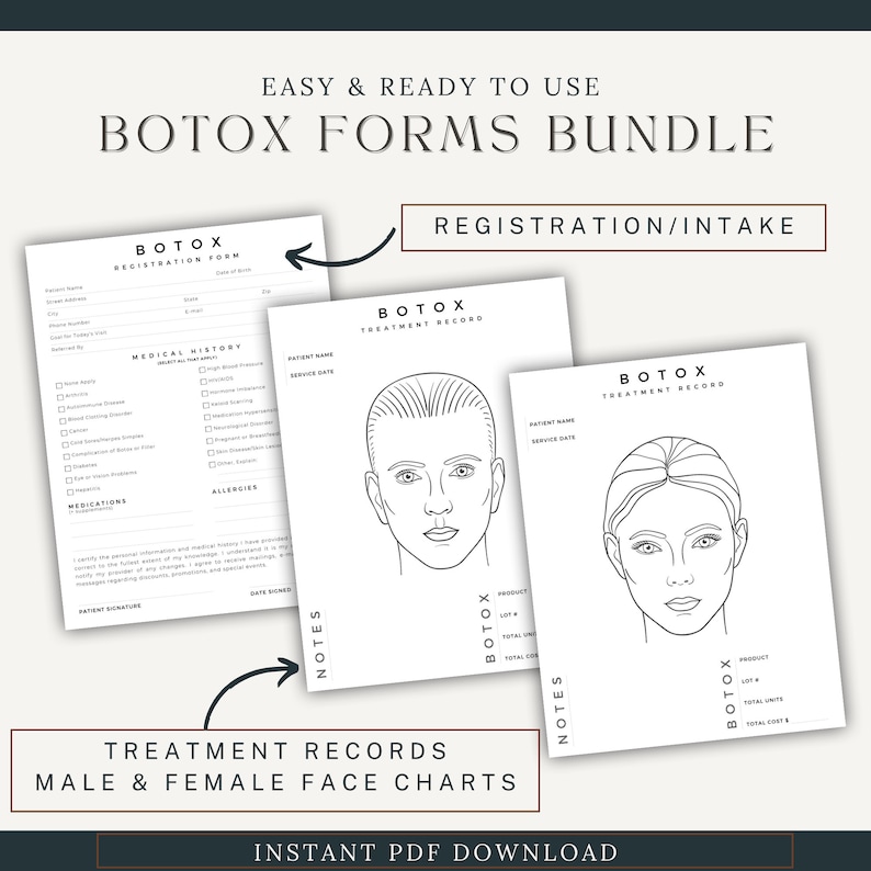 BOTOX Treatment Record Bundle, Patient Record, BOTOX, Consent ...
