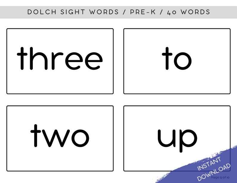 40 Sight Words Flash Cards Assessment Worksheet I Sight - Etsy