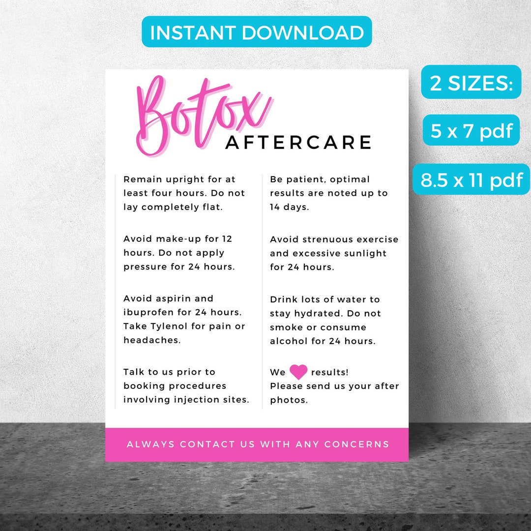 BOTOX Aftercare Card, BOTOX Print Out, Patient Instructions, Nurse Injector, Instant Digital ...