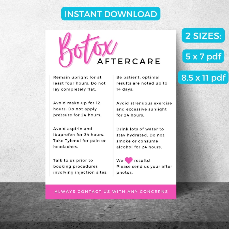 BOTOX Aftercare Card, BOTOX Print Out, Patient Instructions, Nurse ...