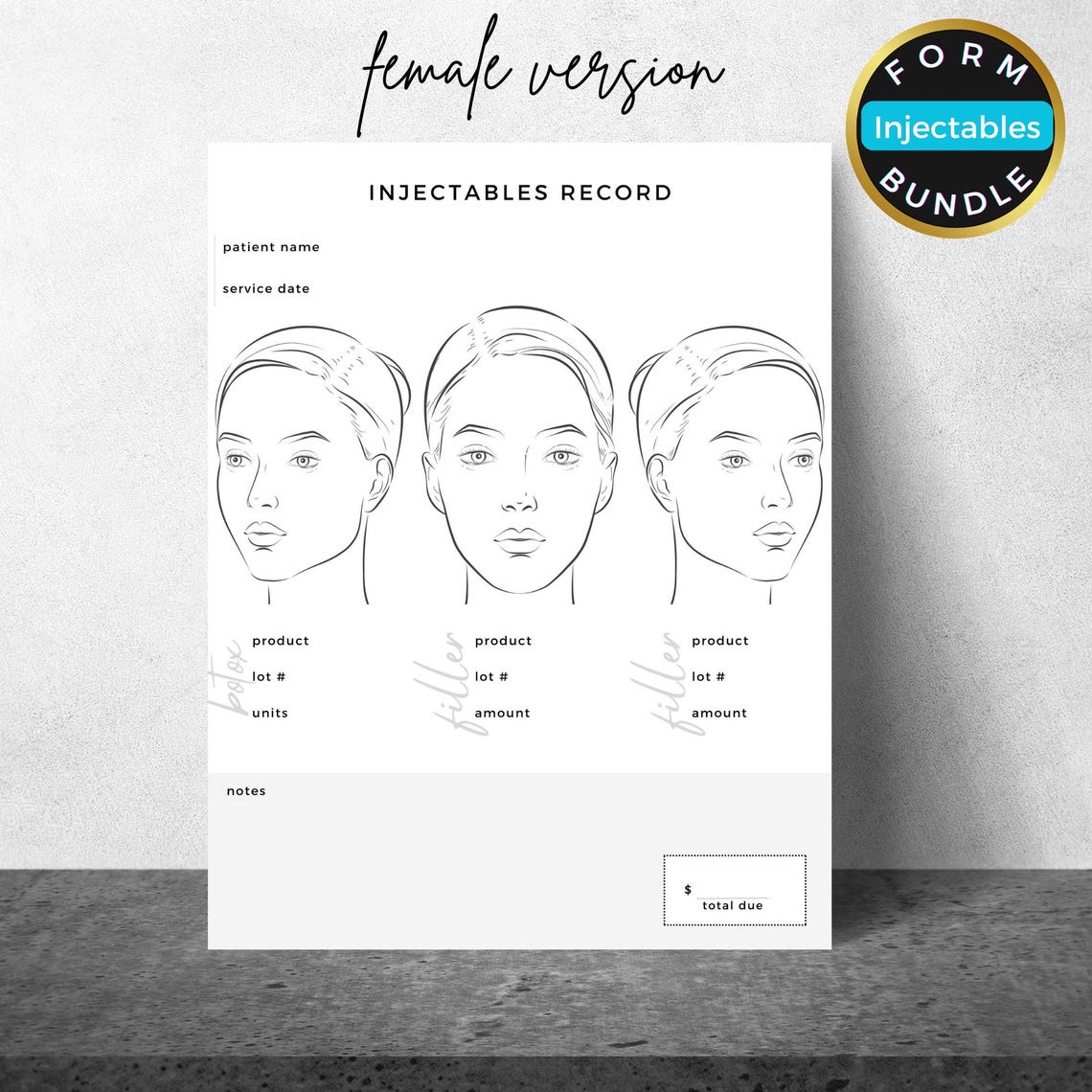 Injectables Treatment Record, Face Chart, Patient Record, BOTOX, Dermal ...
