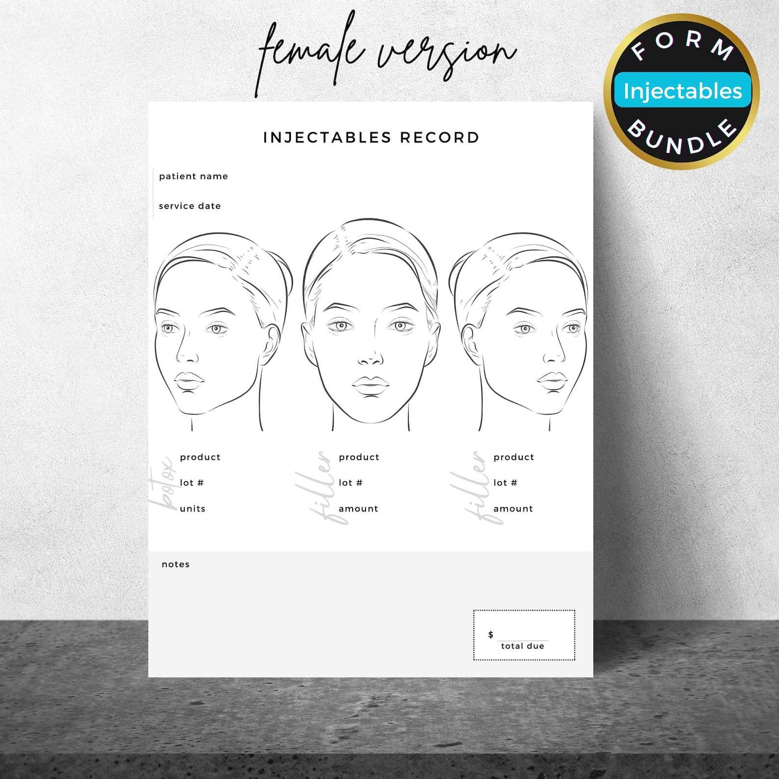 Injectables Treatment Record, Face Chart, Patient Record, BOTOX, Dermal ...