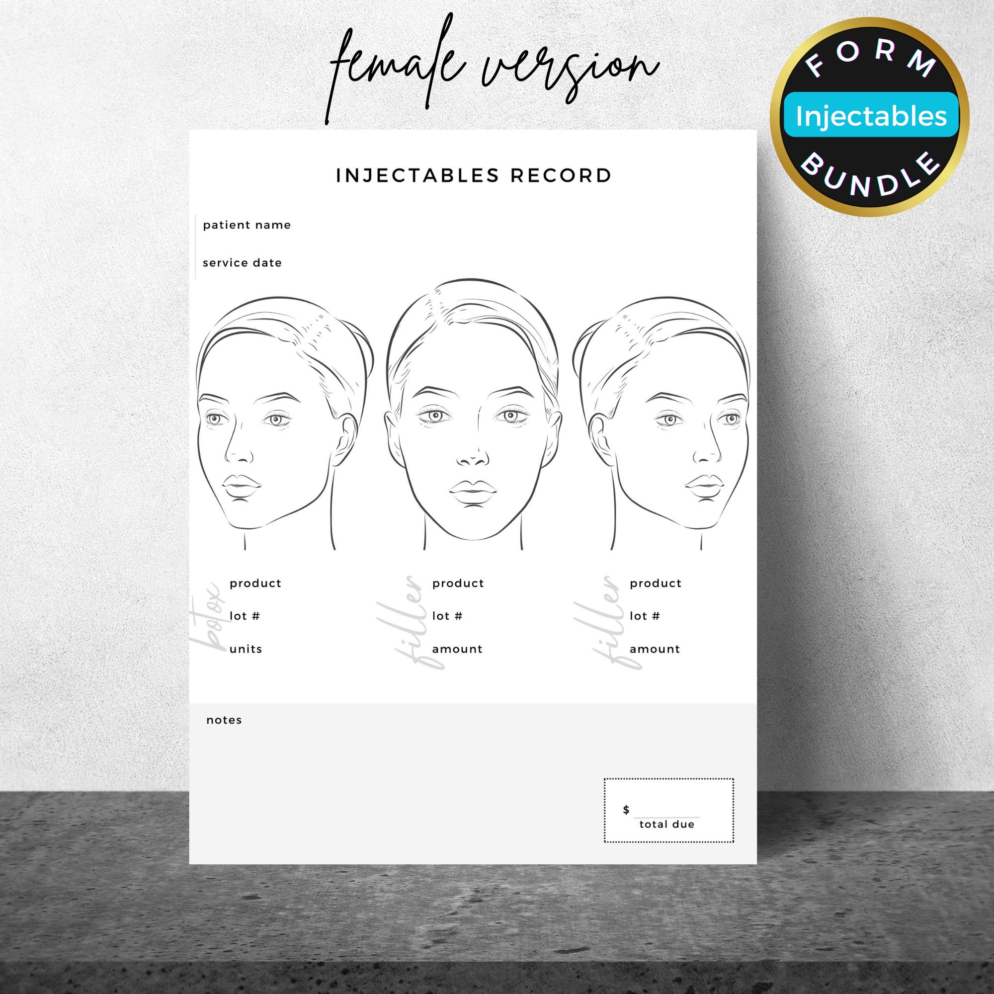 Injectables Treatment Record, Face Chart, Patient Record, BOTOX, Dermal ...