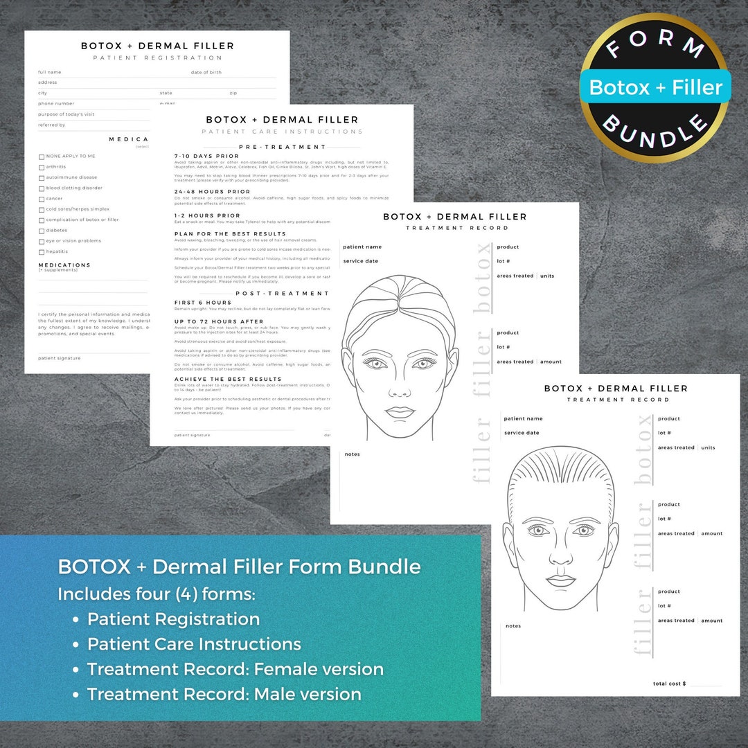 BOTOX Dermal Filler Form Bundle, Patient Record, Registration, BOTOX ...