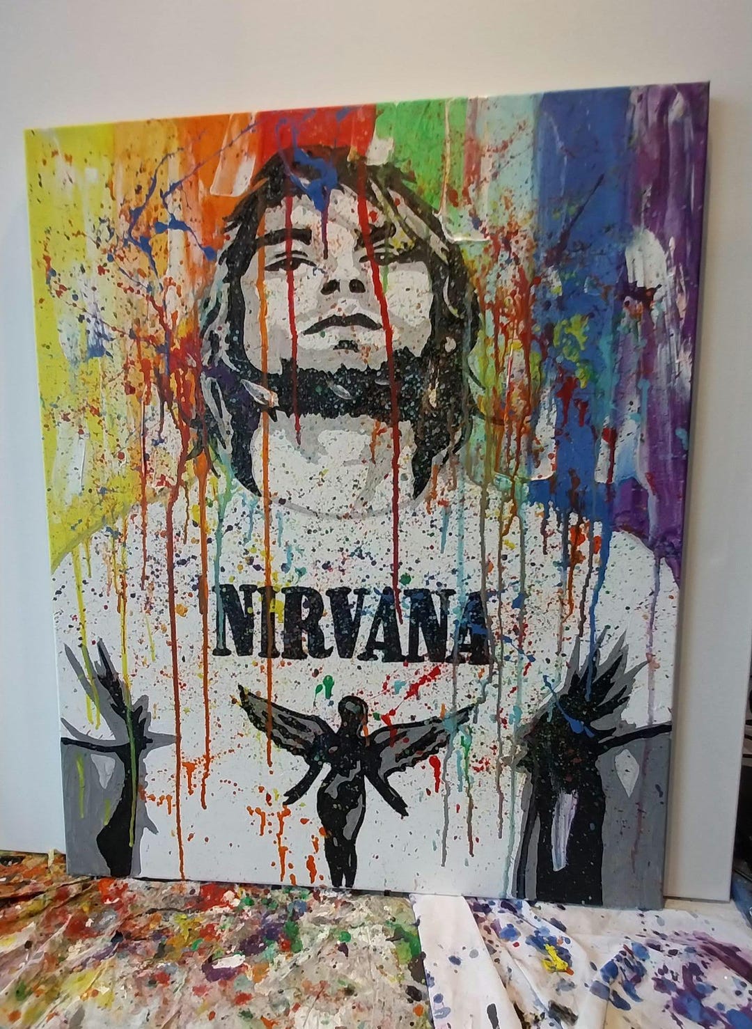 Kurt Cobain on a 60x50cm Hand Painted Canvas in Acrylic Paint - Etsy