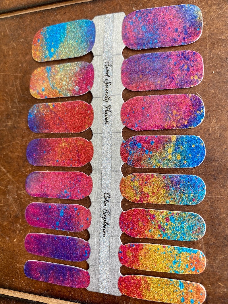 Color Explosion Nail Polish Wraps; Abstract Nail Strips; Laser Glitter ...