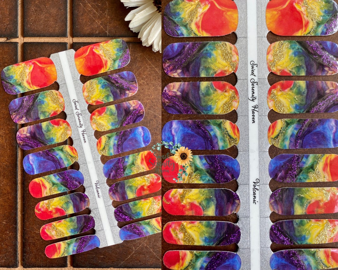 Volcanic Nail Polish Wraps; Floral Nail Strips; Glitter Nail Wrap ...