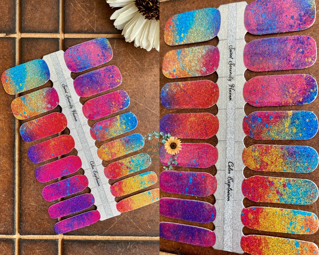 Color Explosion Nail Polish Wraps; Abstract Nail Strips; Laser Glitter ...
