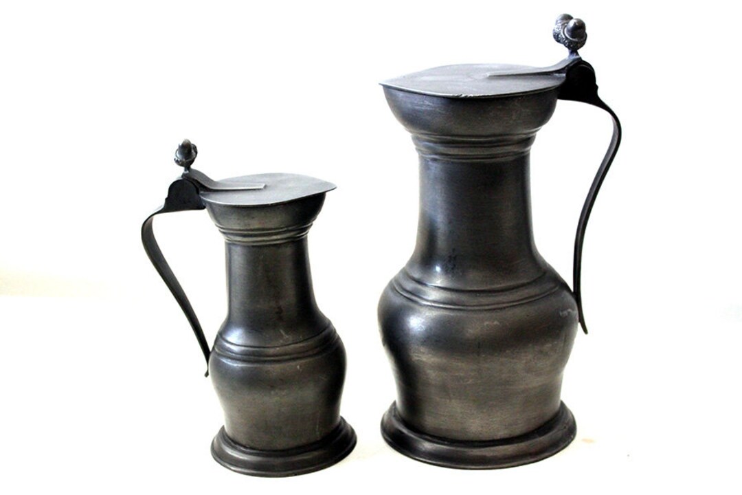 Two Tin Pitchers - Vintage French Craftsmanship 1950 - Altar - Witch ...