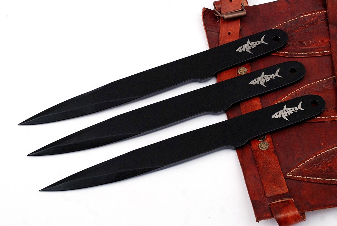 Black Flying Lifter Throwing Knives Set With Leather Sheath, Throwing ...