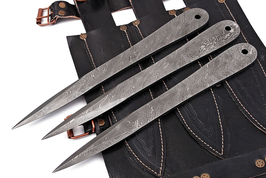 1095 Damascus Steel Arrow Throwing Knives With Leather Sheath. - Etsy