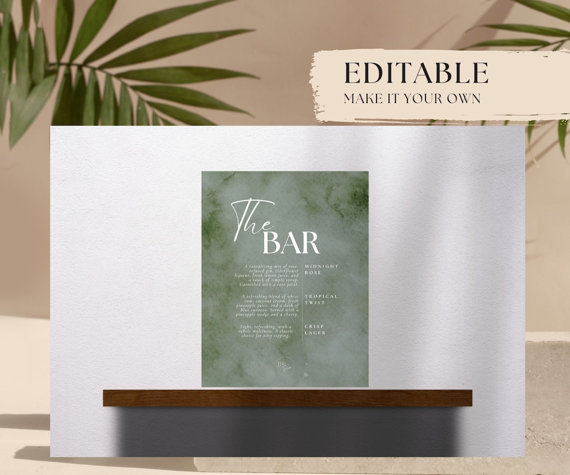 Elegant Drink Menu Template Modern & Minimalist Bar Sign - Etsy