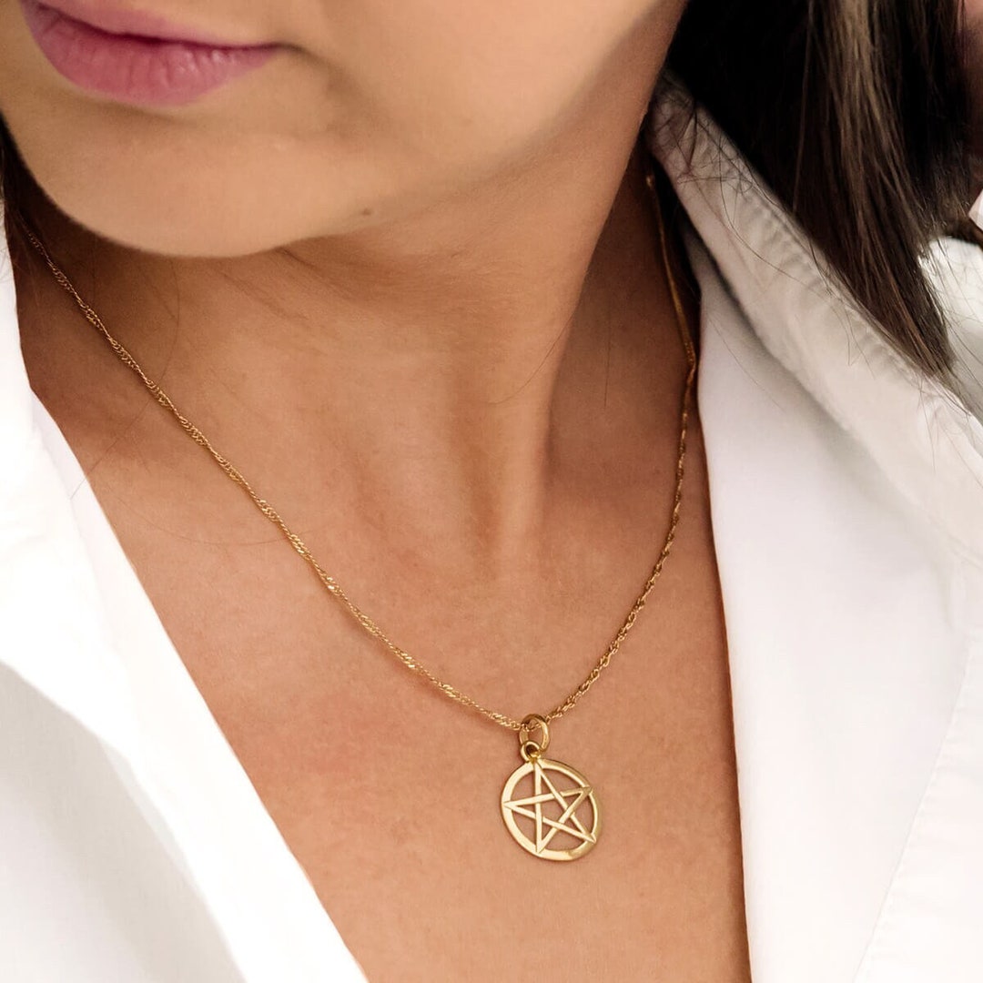 Sterling Silver Gold Plated Pentagram Necklace, Pentacle Necklace ...