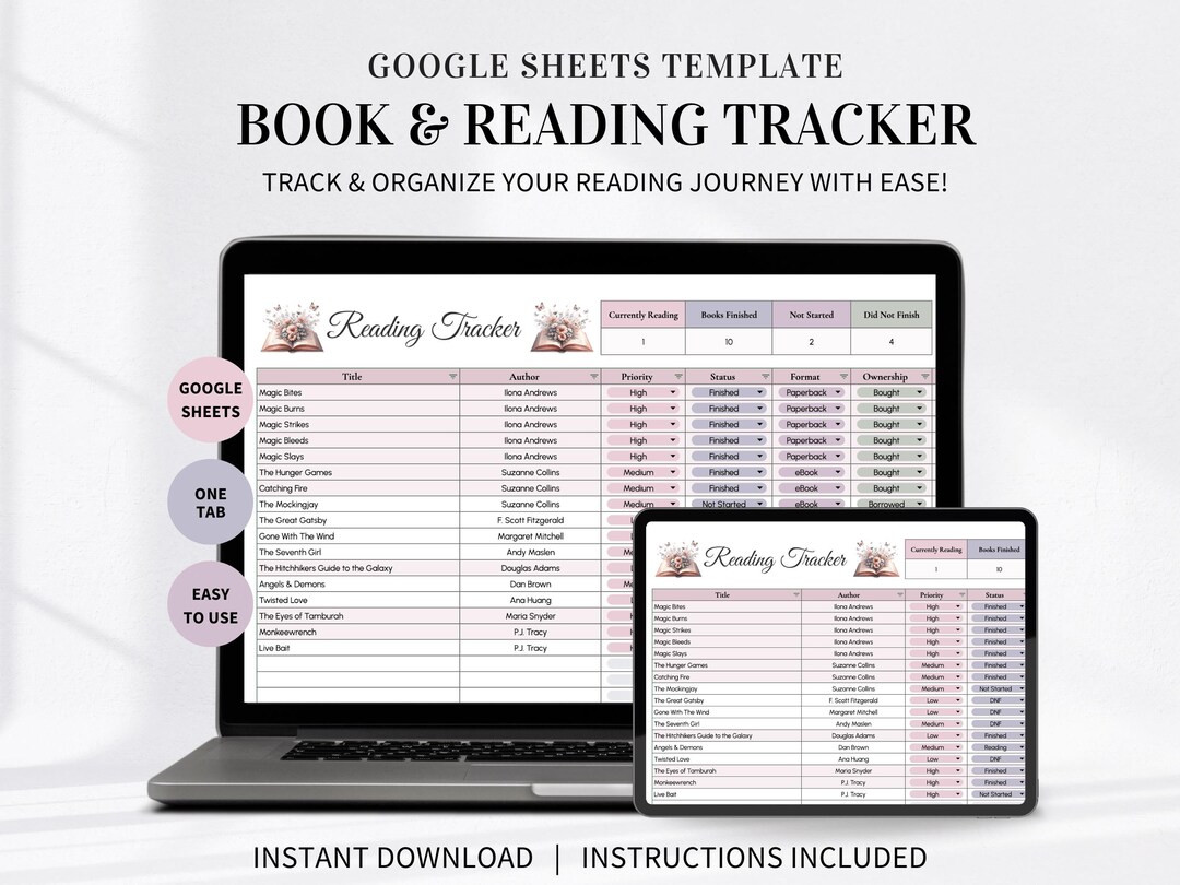 Reading Tracker Google Sheets, Book Tracker Spreadsheet, Reading Log ...