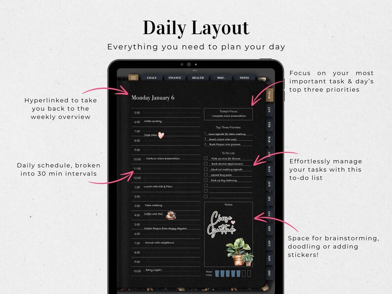 2025 Dark Mode Digital Planner for Goodnotes, iPad Tablet, 2025 Dated ...