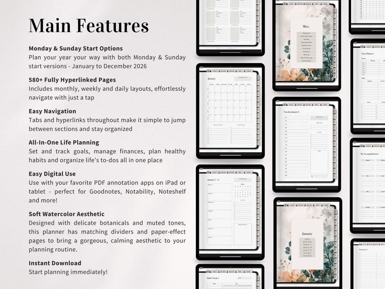 2026 Digital Planner, Dated Planner for Goodnotes, Daily Weekly Monthly ...