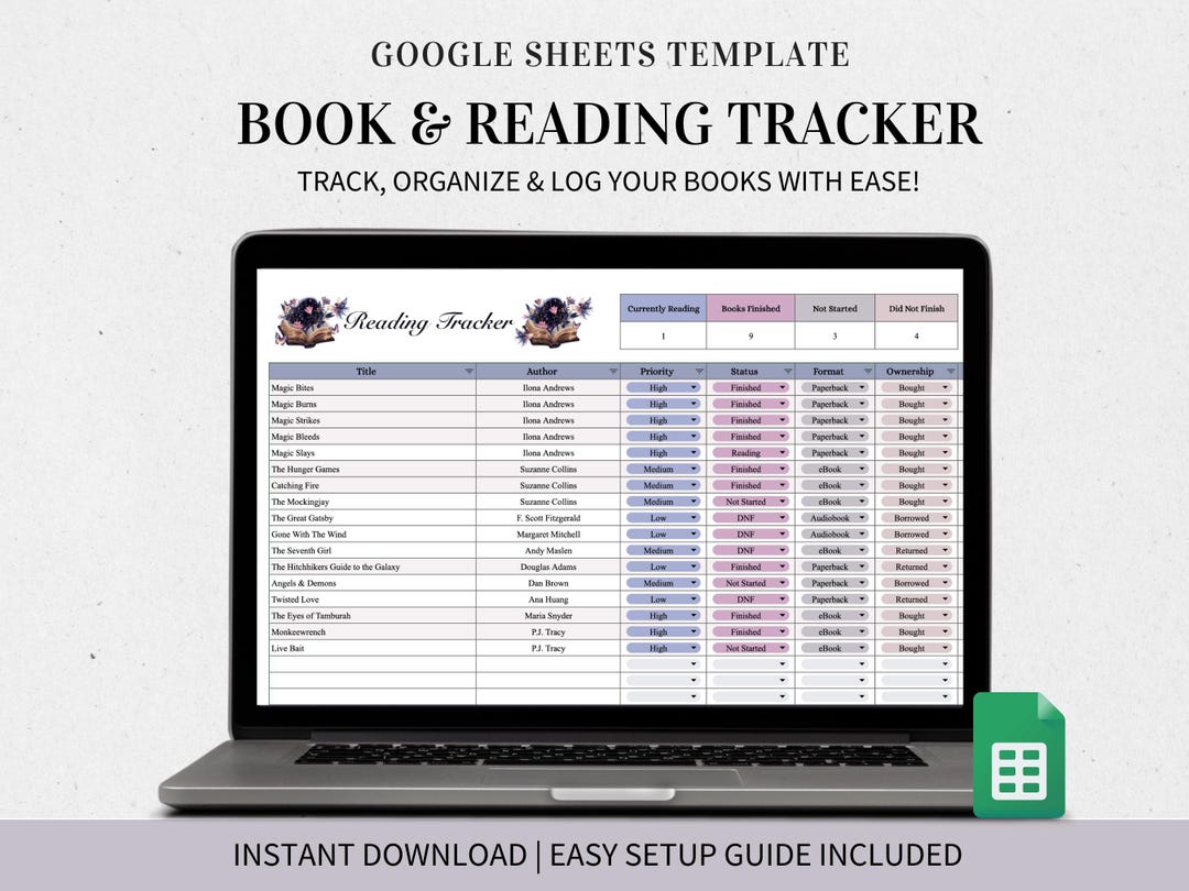 Book Tracker Spreadsheet, Reading Log Google Sheets, Reading Journal ...