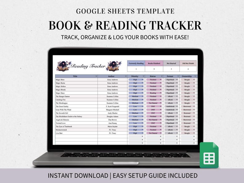 Book Tracker Spreadsheet, Reading Log Google Sheets, Reading Journal ...