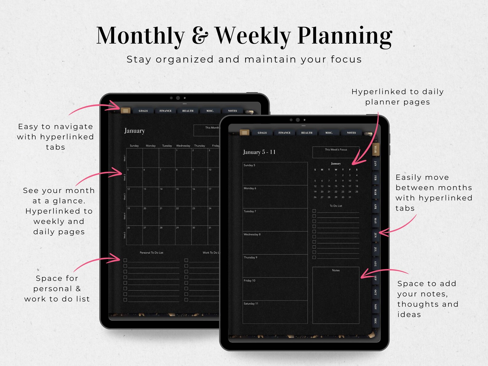 2025 Dark Mode Digital Planner for Goodnotes, iPad Tablet, 2025 Dated ...