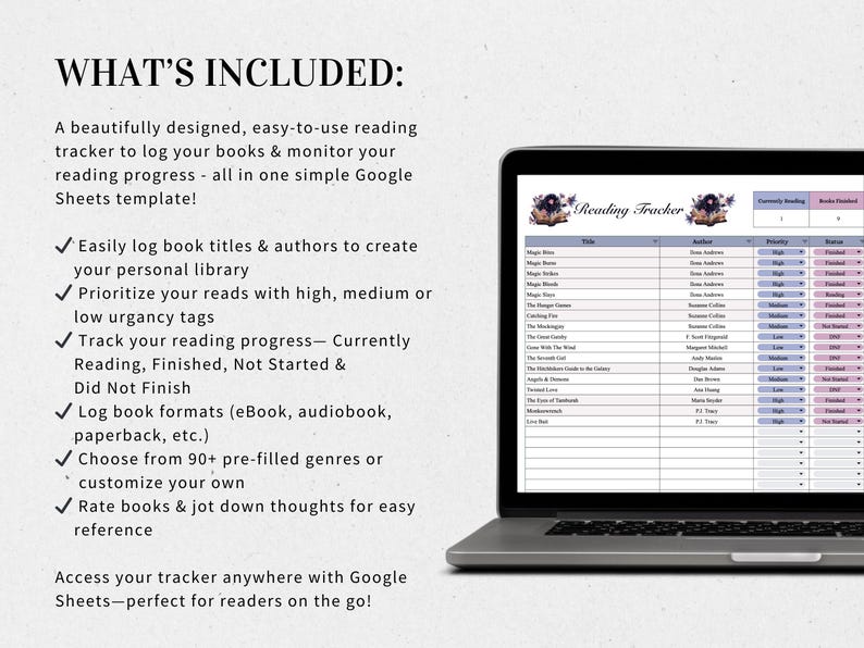 Book Tracker Spreadsheet, Reading Log Google Sheets, Reading Journal ...