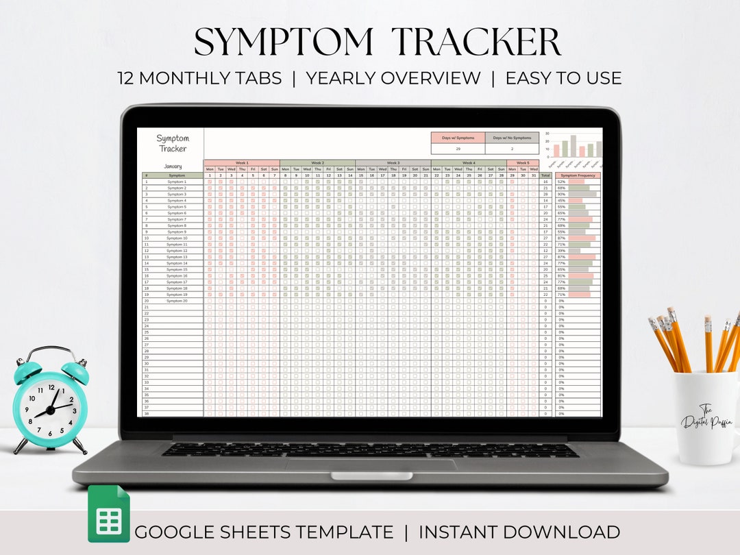 Health Symptom Tracker, Chronic Illness Pain Tracker Spreadsheet ...