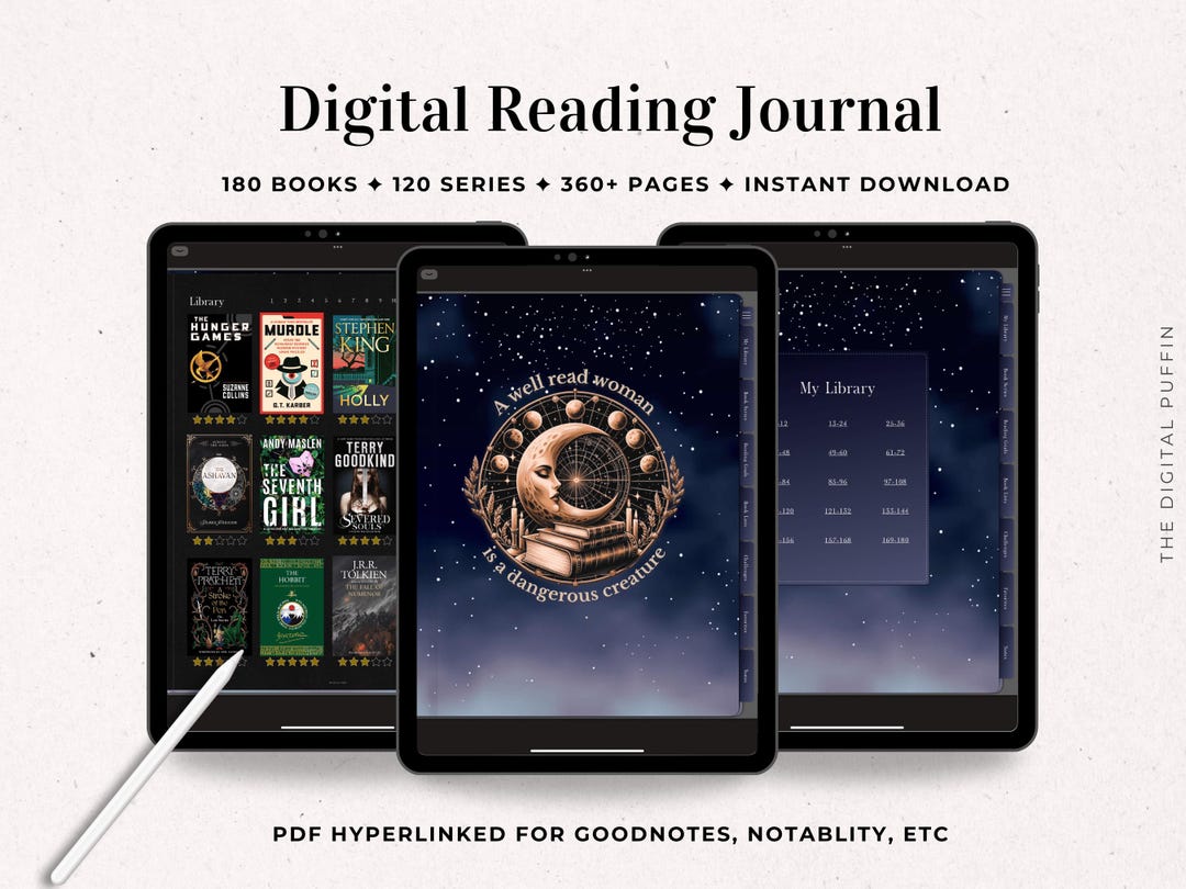 Digital Reading Journal, Dark Mode Digital Book Journal for Goodnotes ...