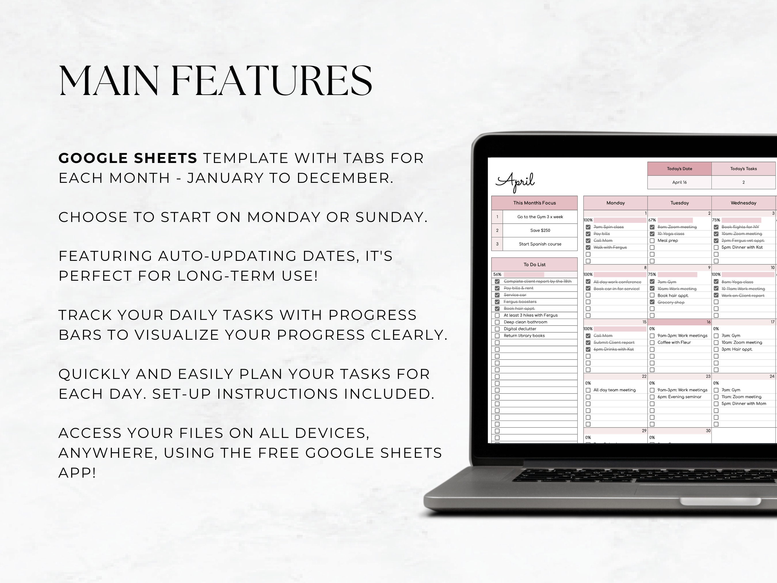 Monthly Calendar Template Google Sheets, Monthly Planner Spreadsheet ...