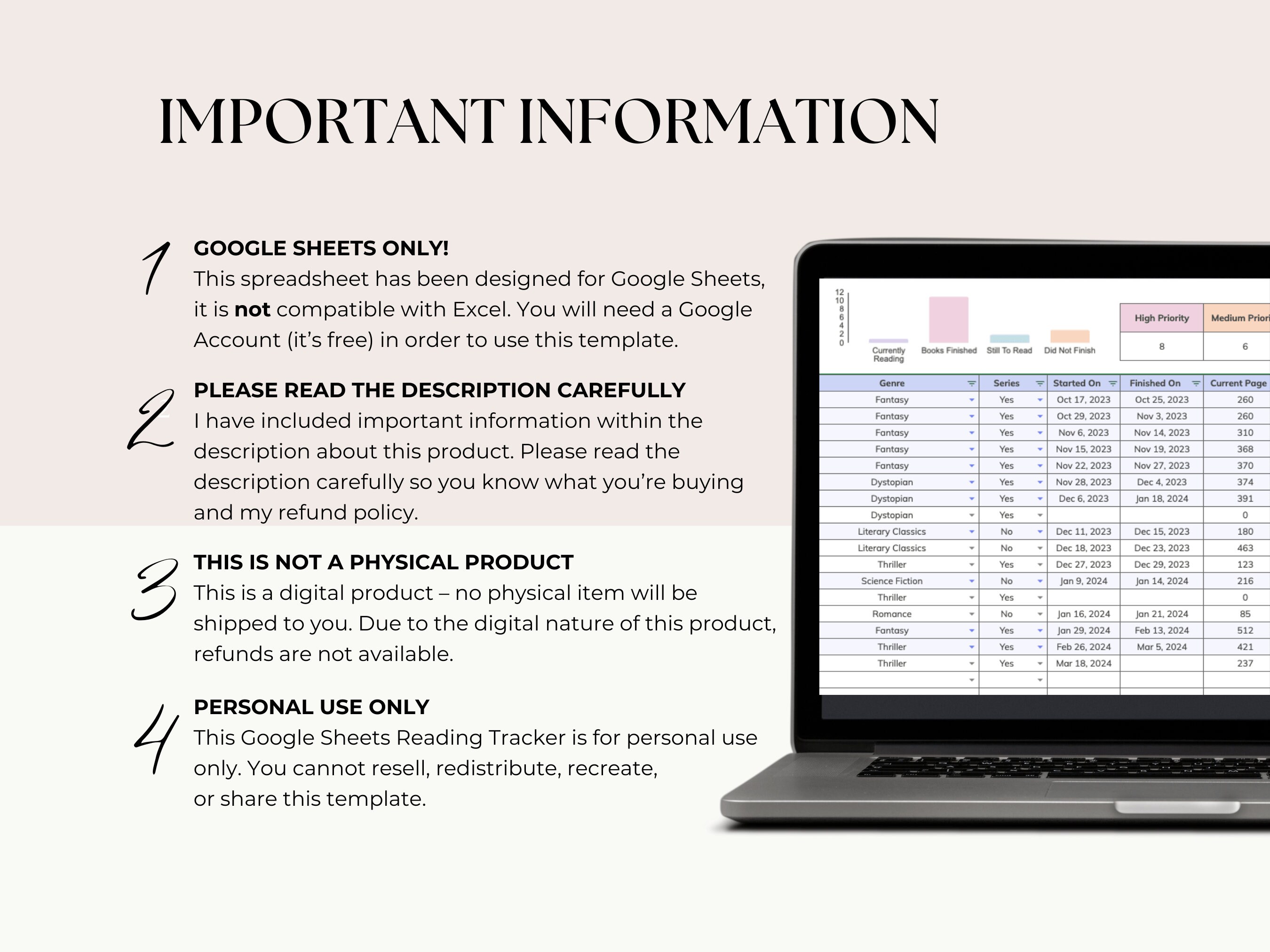 Book Tracker Spreadsheet, Reading List, Google Sheets Reading Tracker ...
