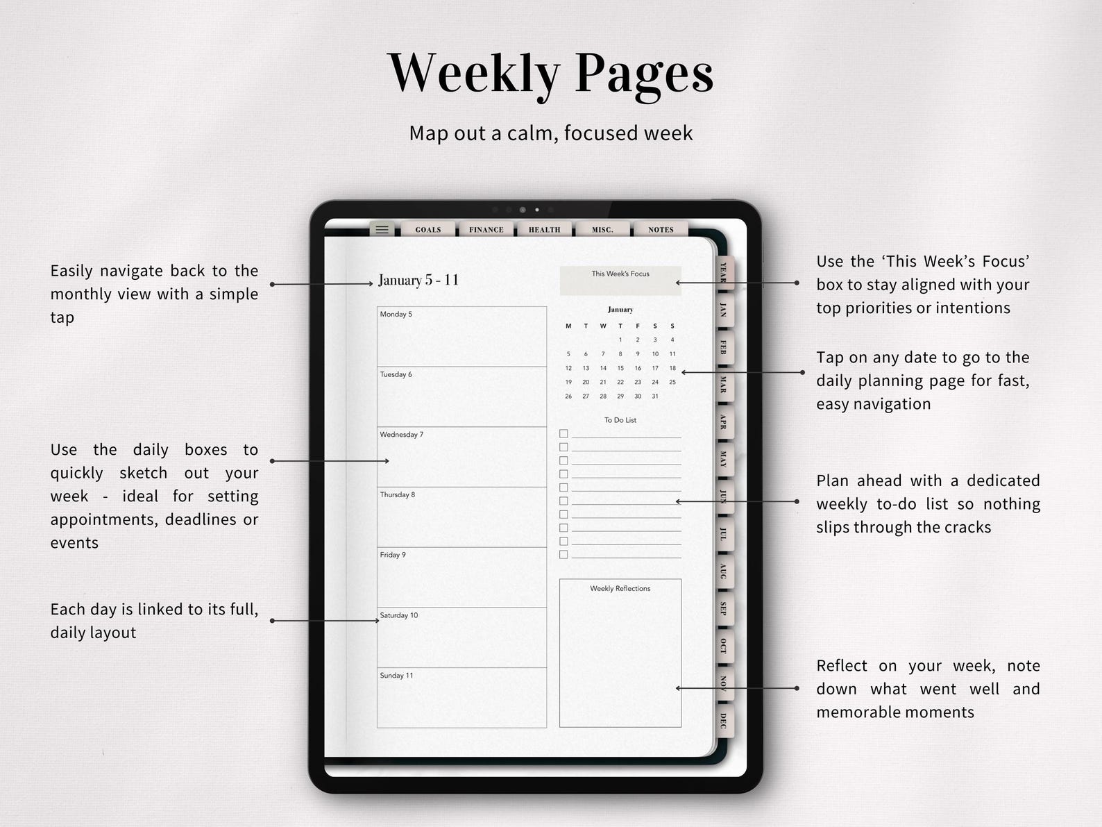 2026 Digital Planner, Dated Planner for Goodnotes, Daily Weekly Monthly ...