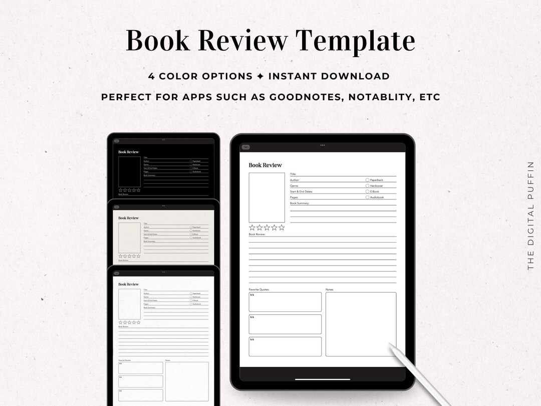 Book Review Template, Book Review Page, Digital Book Review for ...