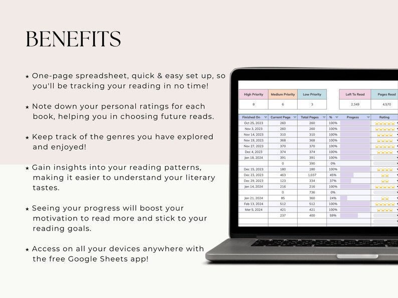 Book Tracker Spreadsheet, Reading List, Google Sheets Reading Tracker ...