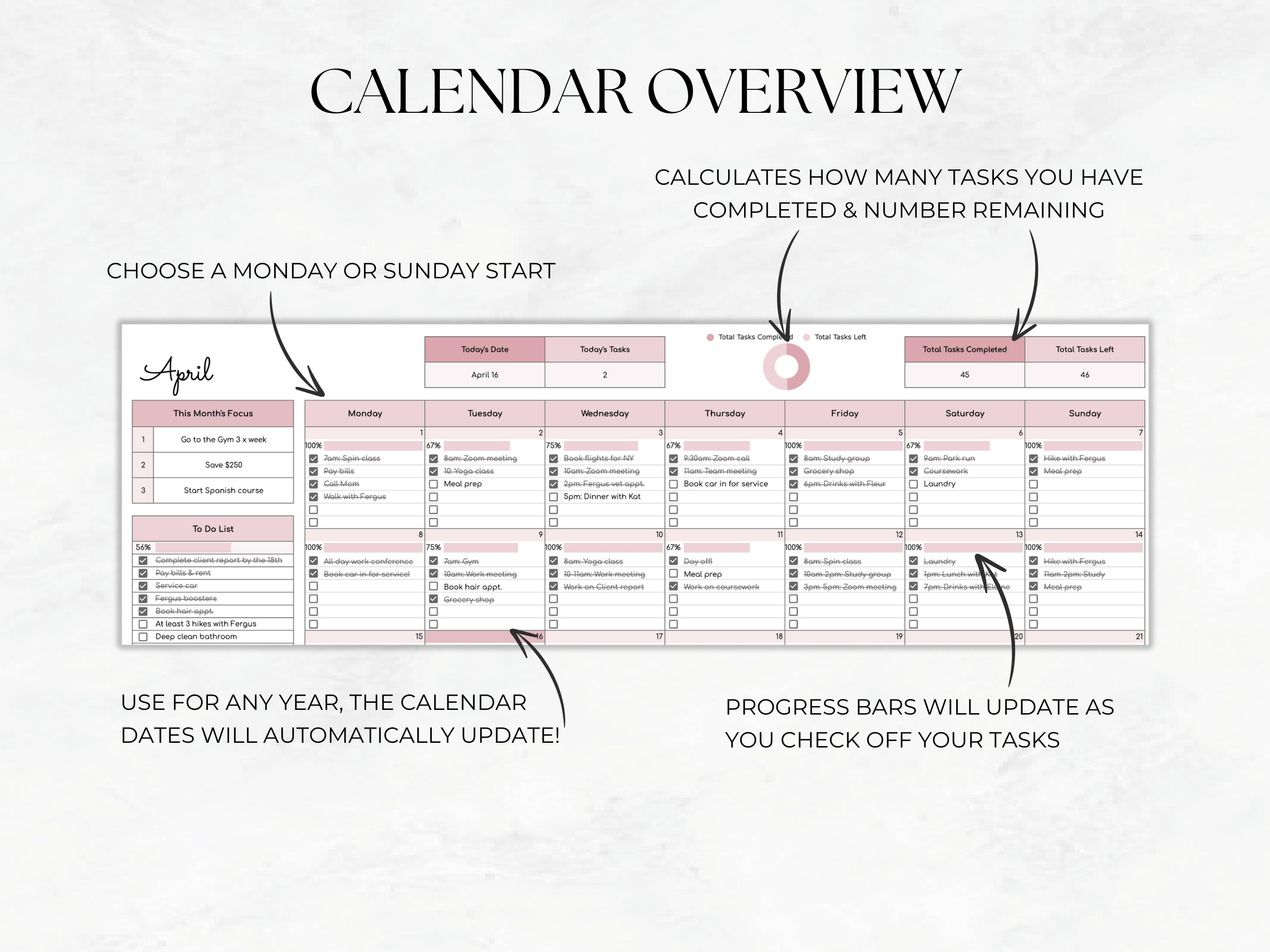 Monthly Calendar Template Google Sheets, Monthly Planner Spreadsheet ...