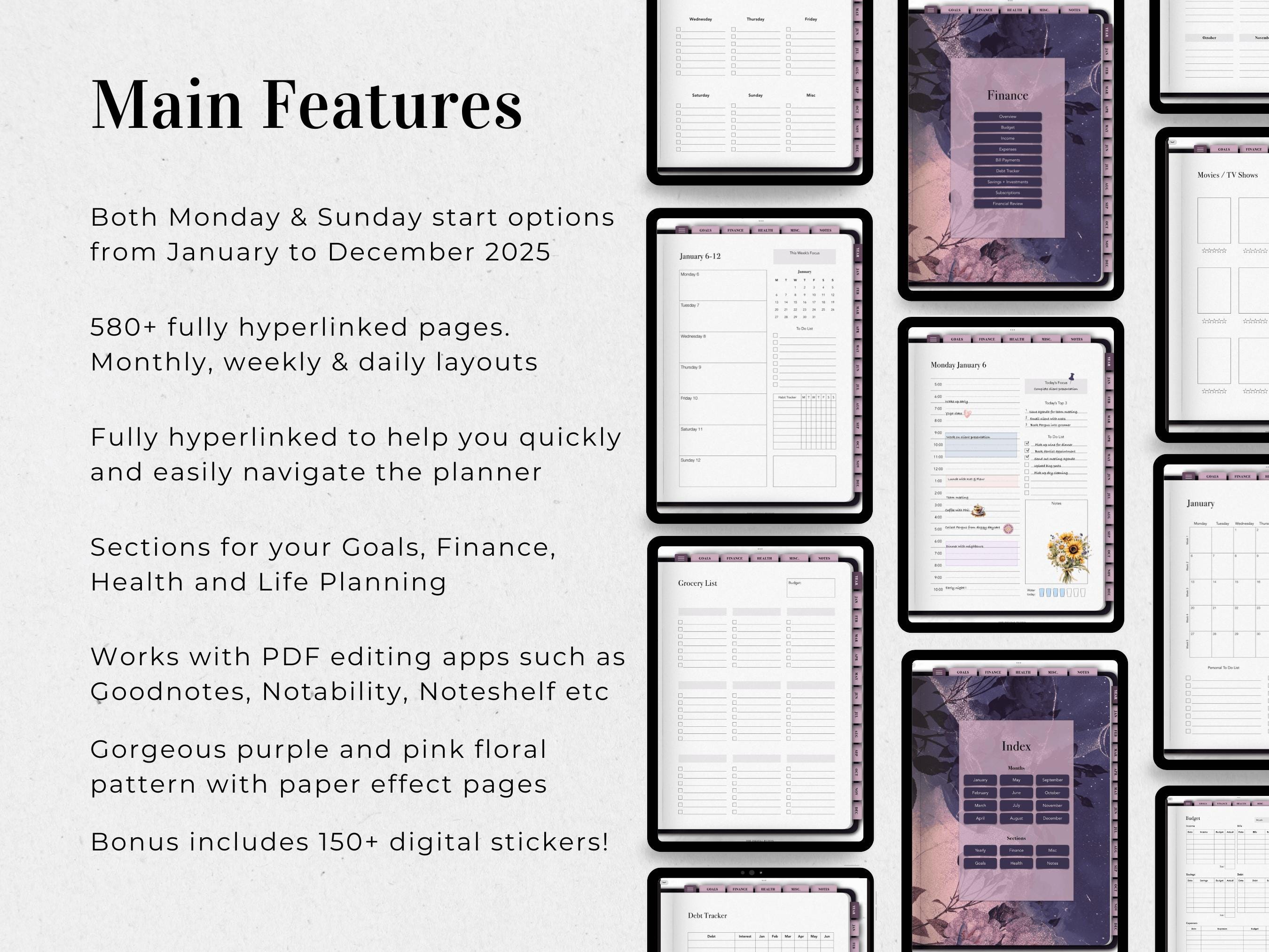2025 Digital Planner for Goodnotes, Ipad, Notability, All-in-one Dated ...