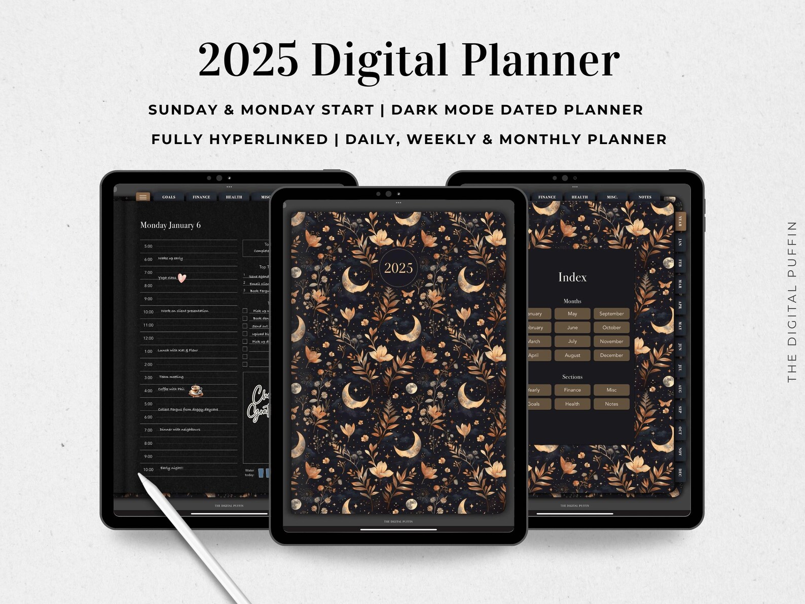 2025 Dark Mode Digital Planner for Goodnotes, iPad Tablet, 2025 Dated ...