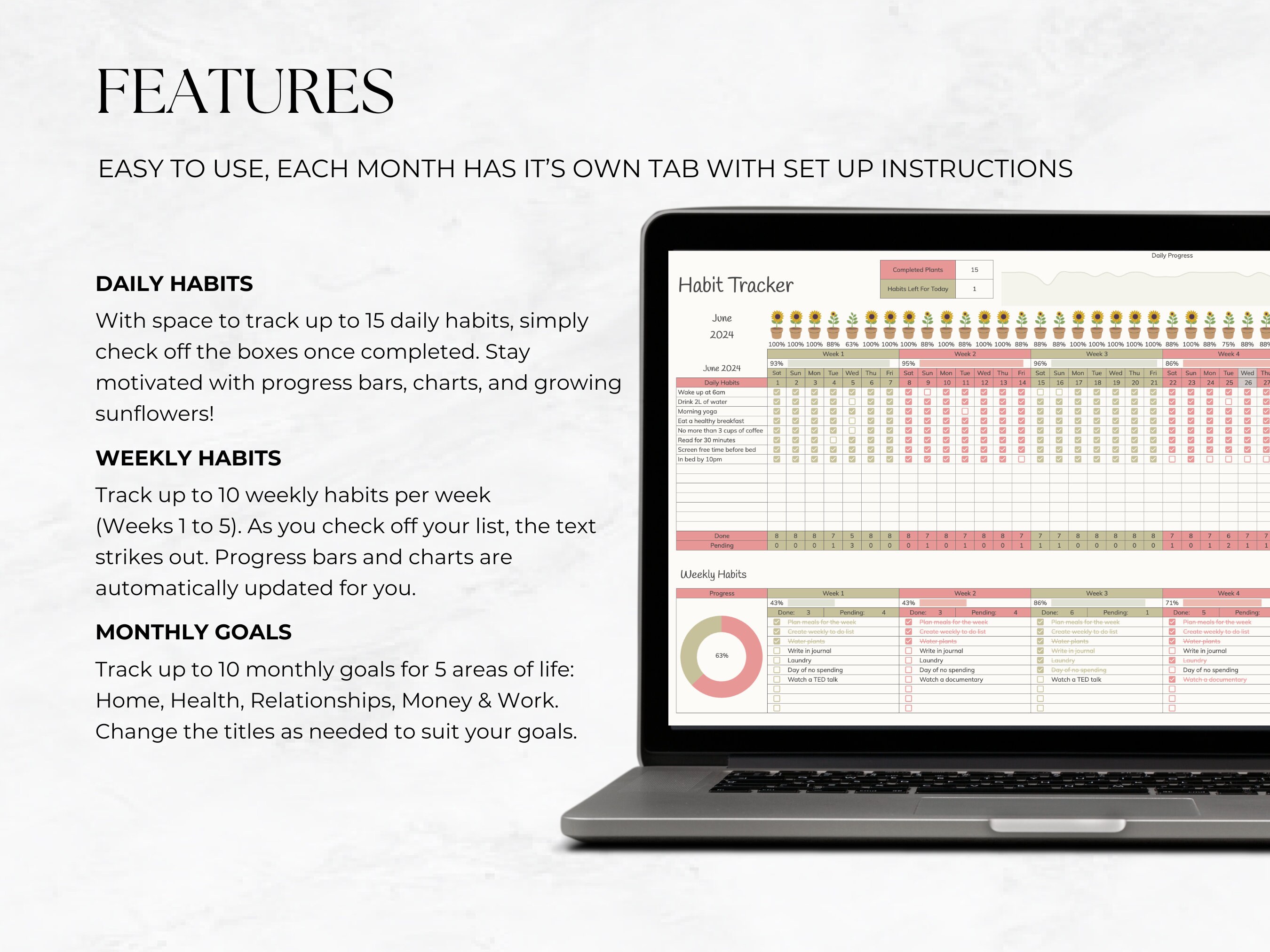 Habit Tracker Spreadsheet for Google Sheets, Monthly, Weekly, Daily ...
