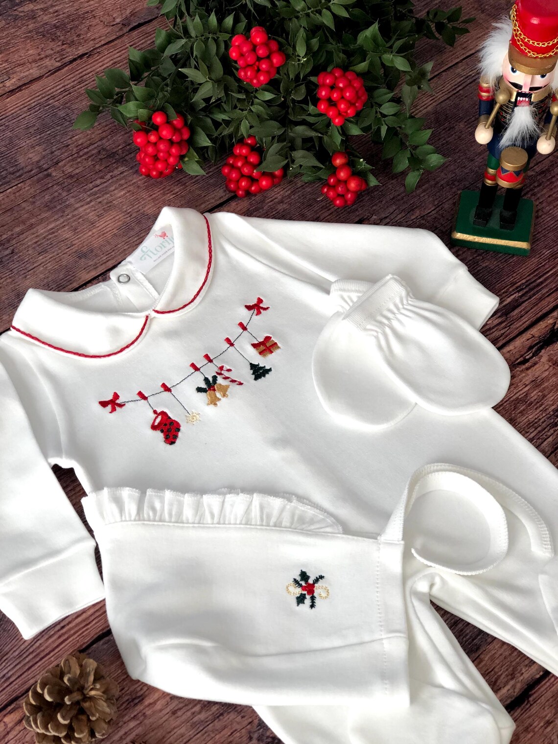 Embroidered Christmas Clothesline Baby Outfit: 3-piece Set - Etsy