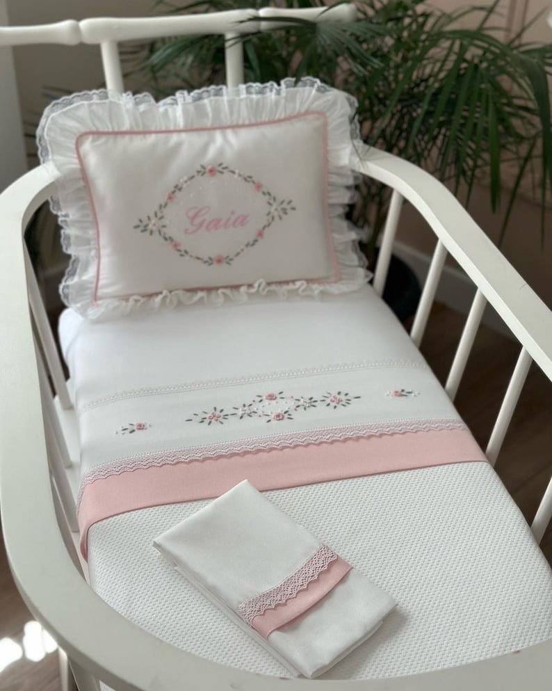 Lily Pink Personalized 4 Piece Baby Quilted Bedspread Set , Hand ...