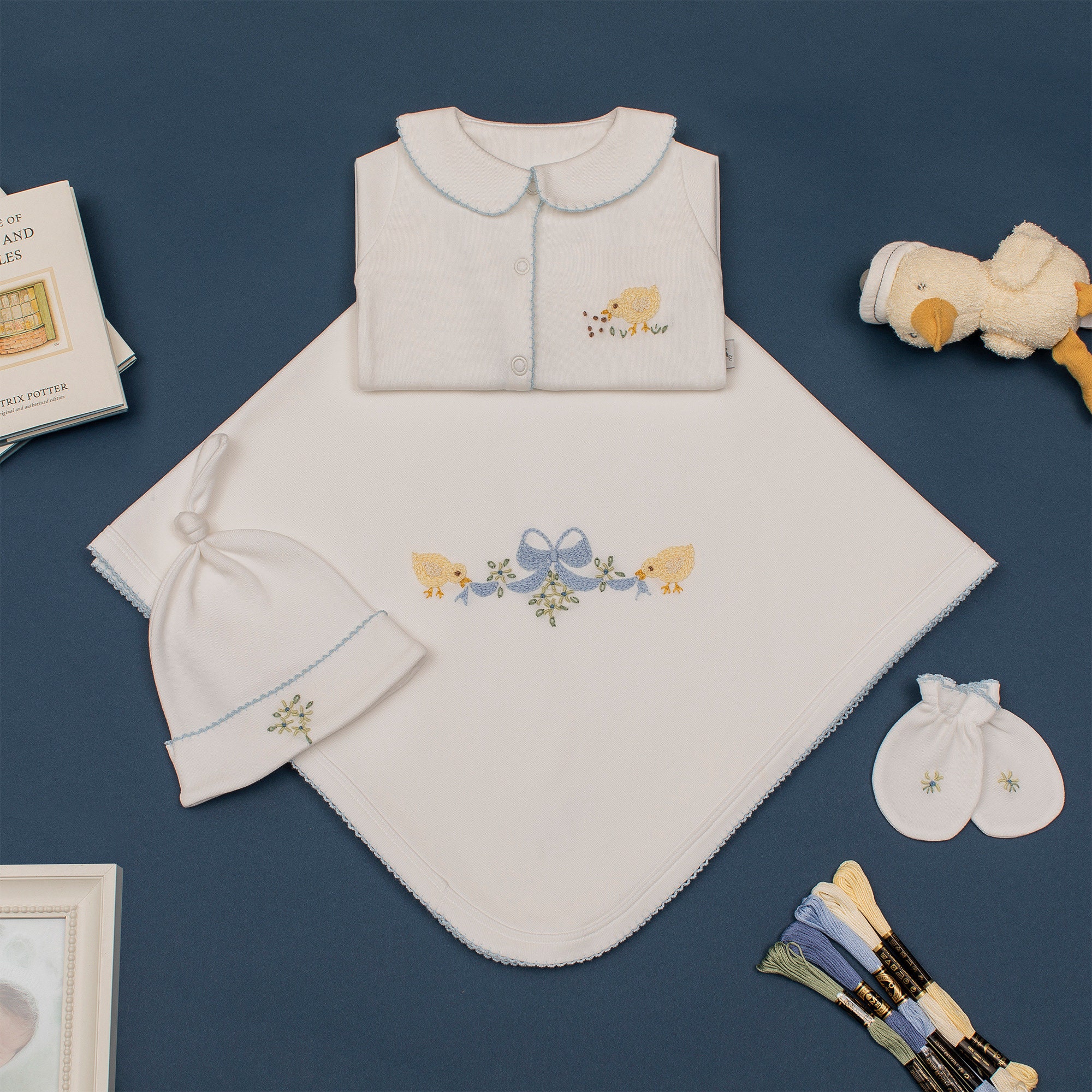 Little Chick Blue Organic Newborn Set | Hand Embroidered Personalized ...