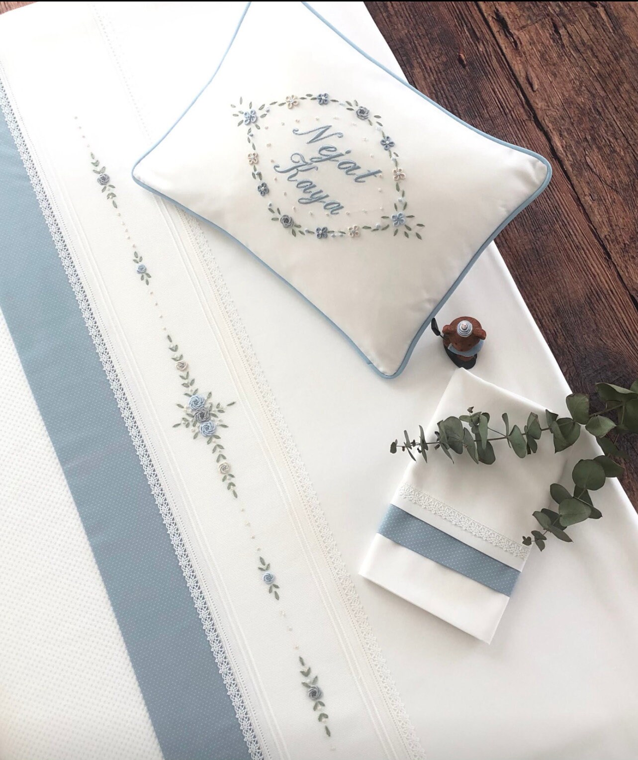 Lily Blue Personalized 4 Piece Baby Quilted Bedspread Set | Hand ...